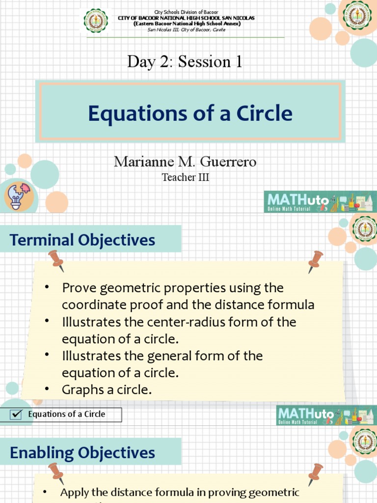Equations of A Circle | PDF | Circle | Equations