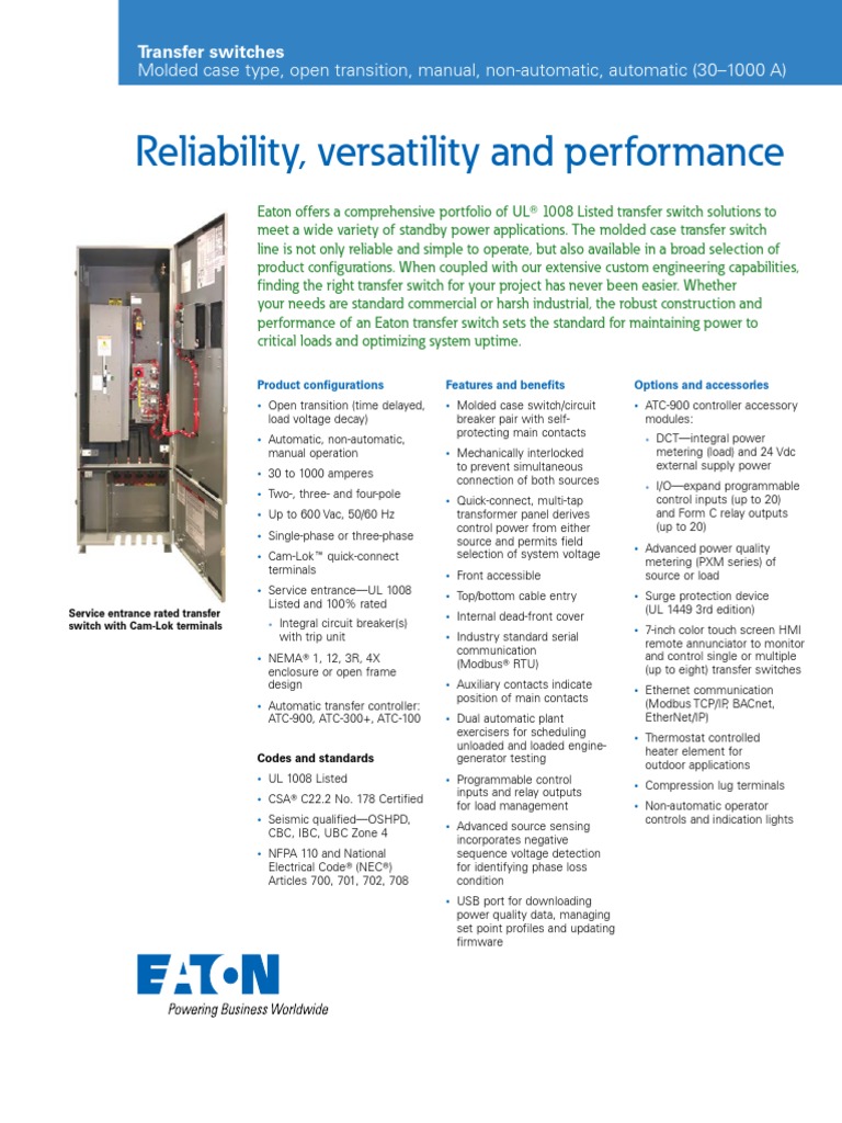 Eaton Ats Molded Case Pa140016en en Us | PDF | Switch | Relay