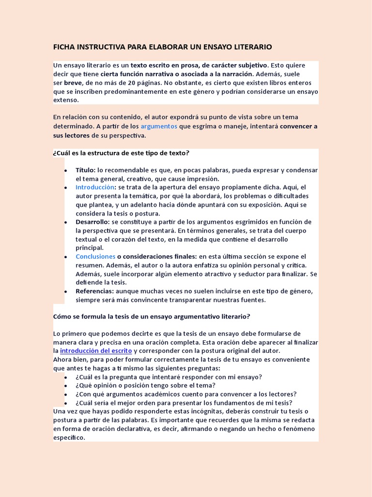 Ficha Instructiva para Elaborar Un Ensayo | PDF | Ensayos
