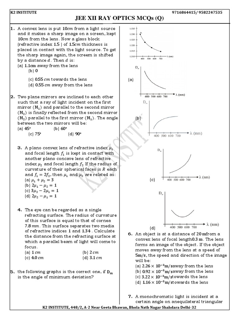 Ray Optics (Ques Bank) | PDF | Mirror | Optics