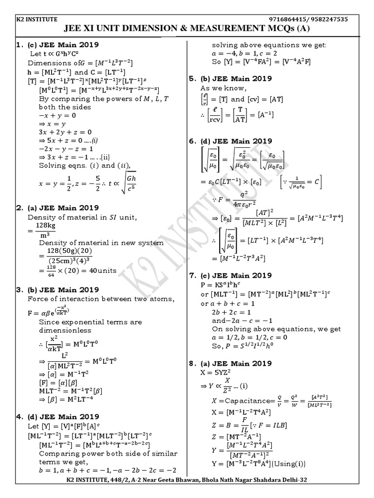 Unit Dimension and Measurement (Ques Bank) | PDF | Photoelectric Effect | Electronvolt