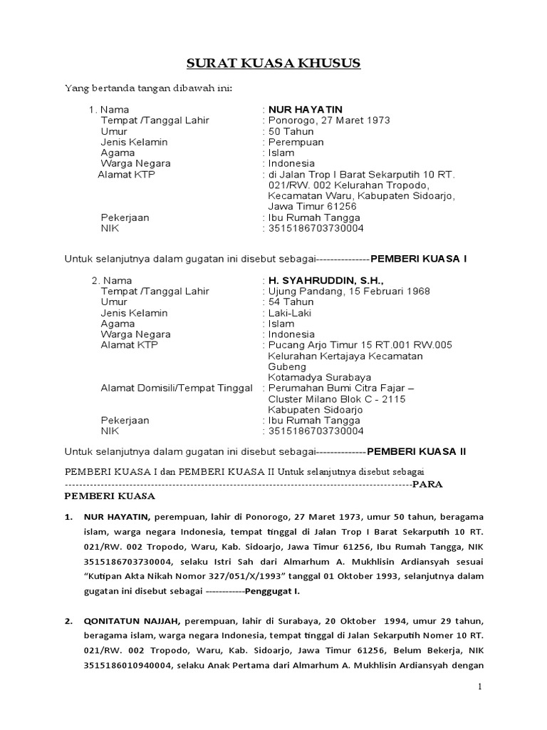 Surat Kuasa Gugatan PMH | PDF