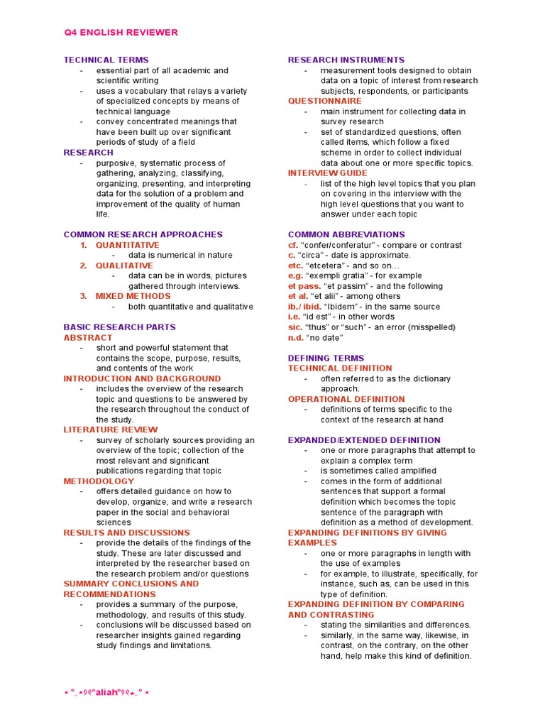 Q4 English 10 Reviewer | PDF | Methodology | Data