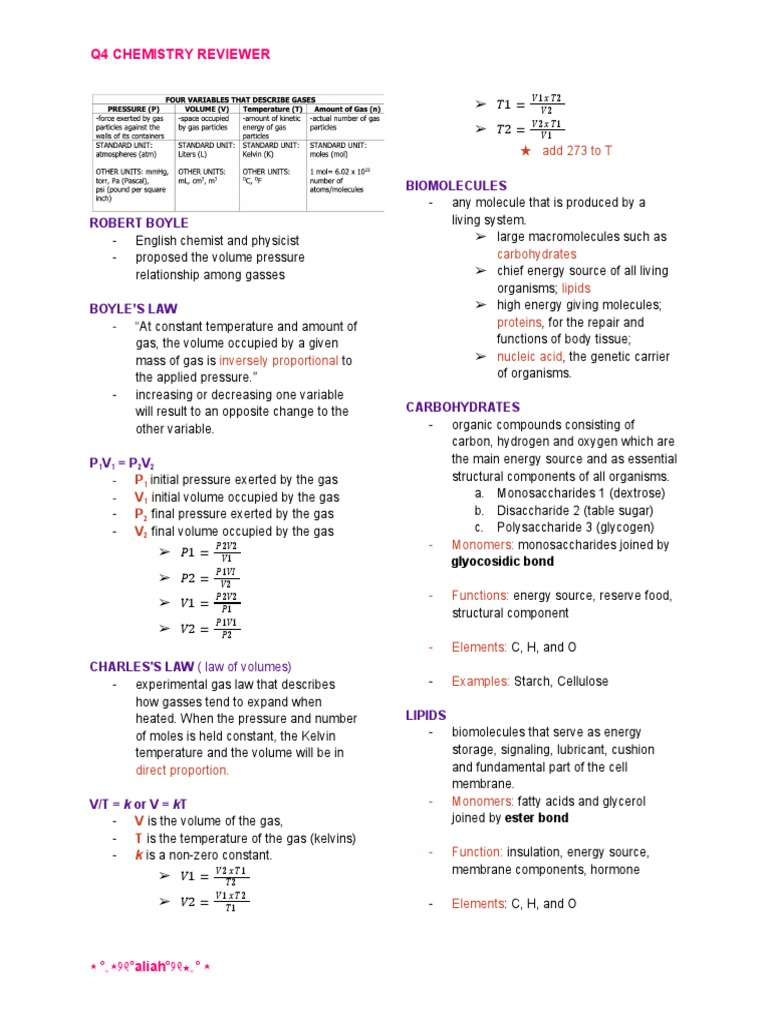Q4 Chemistry Concepts and Laws Review | PDF