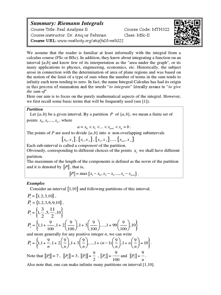 Fa20 Mth322 Review Riemann Sum | PDF