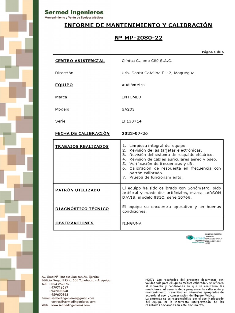 07 Informes Mtto Julio 2022 Firma Digital | PDF | Calibración | Incertidumbre