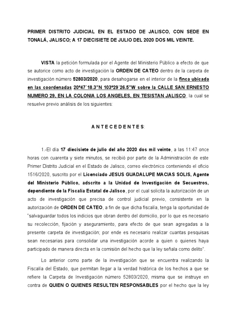 Orden de Cateo 52803-2020 | PDF