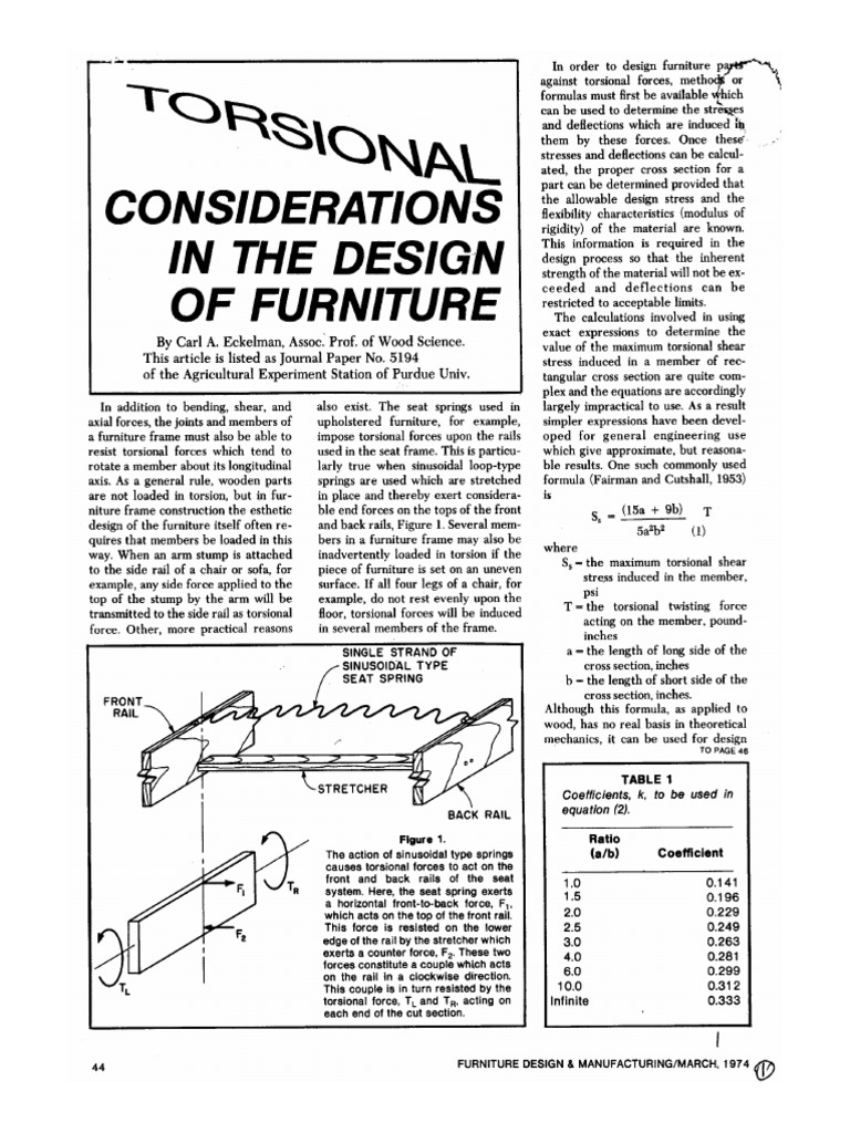 Torsional Considerations in The Design of Furniture. Furniture Design ... Torsional Considerations in The Design of Furniture. Furniture Design ...