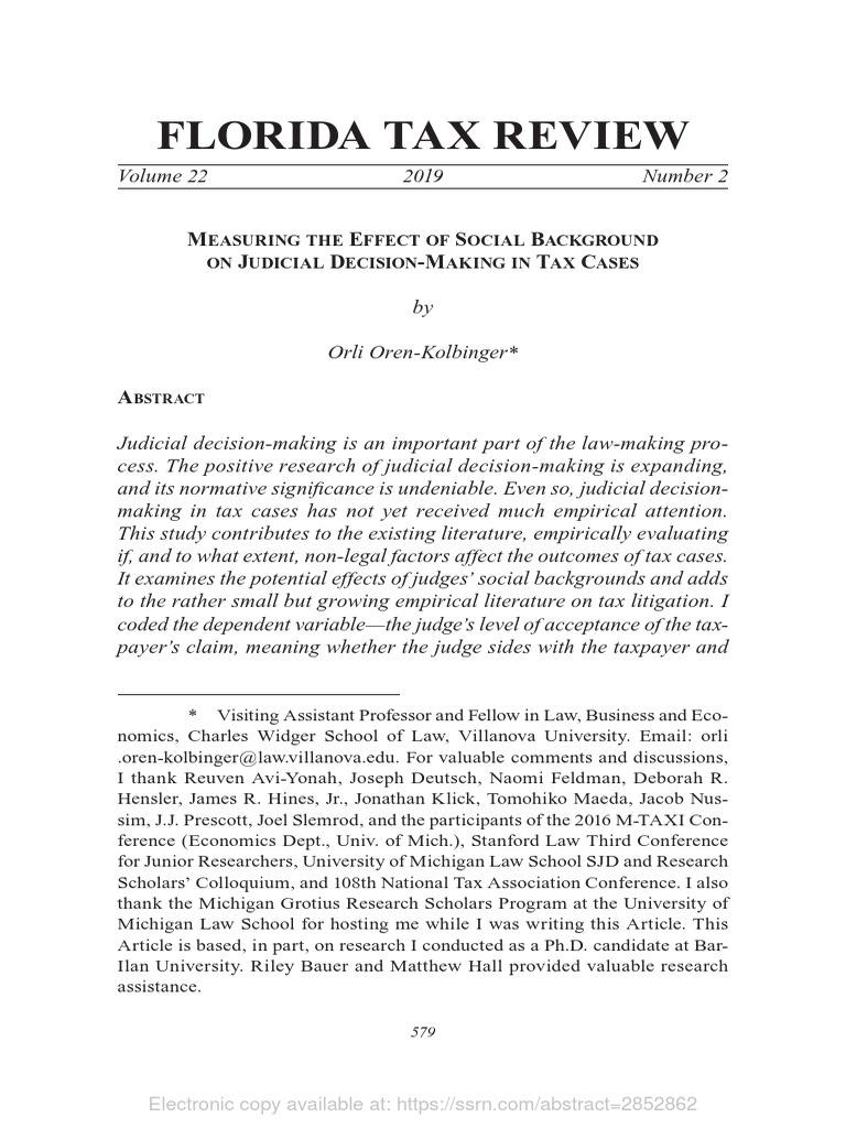 Measuring The Effect of Social Background - Florida Tax Review Journal ...