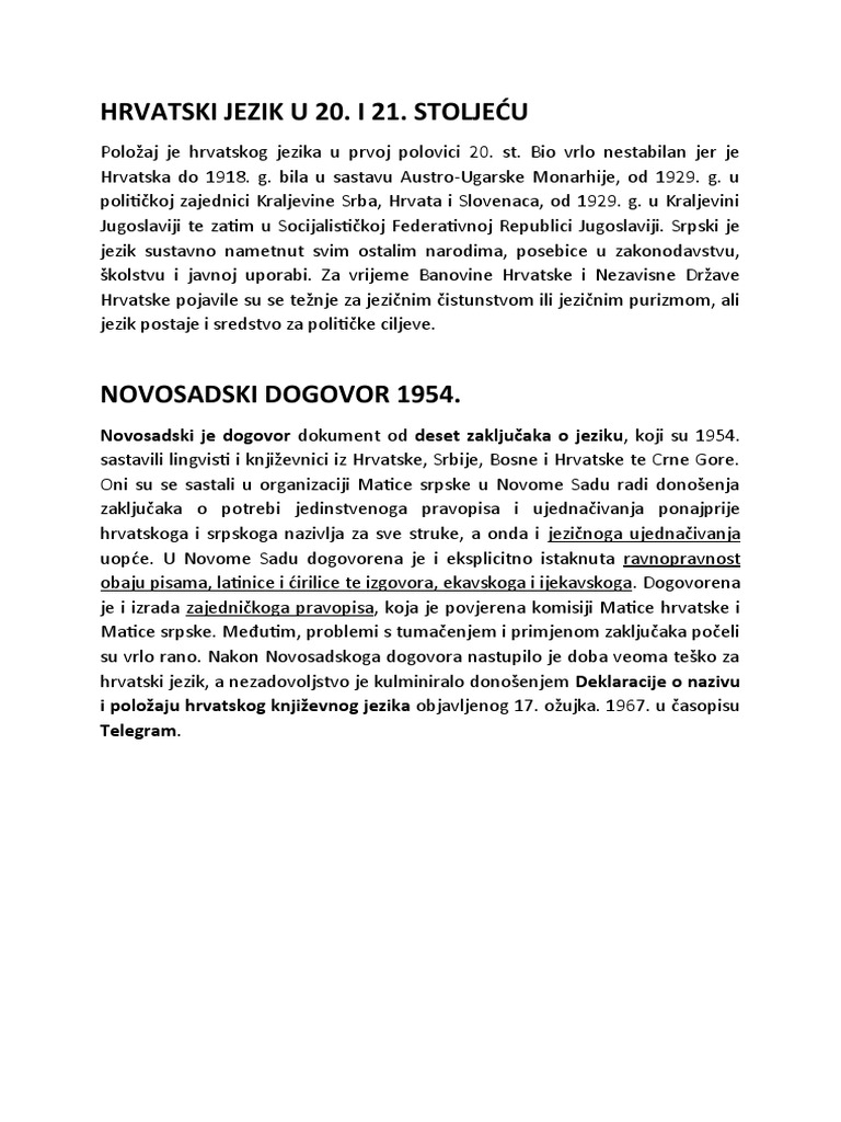 Hrvatski Jezik U 20 | PDF