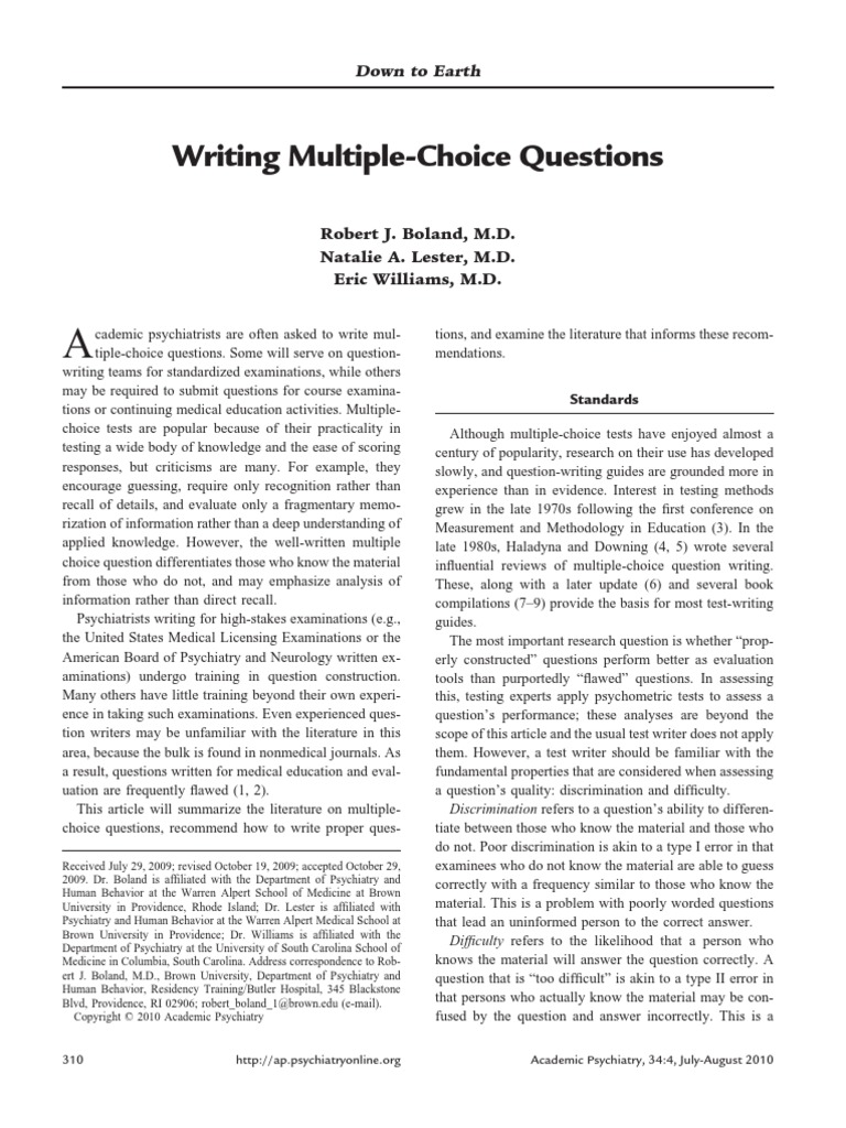 Writing Multiple Choice Questions Pdf Multiple Choice Test