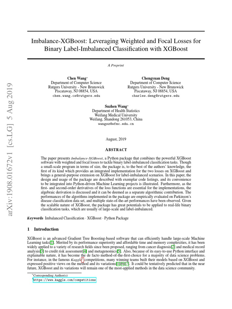 Imbalanced XGBoost Paper | PDF | Cross Validation (Statistics) | Accuracy And Precision