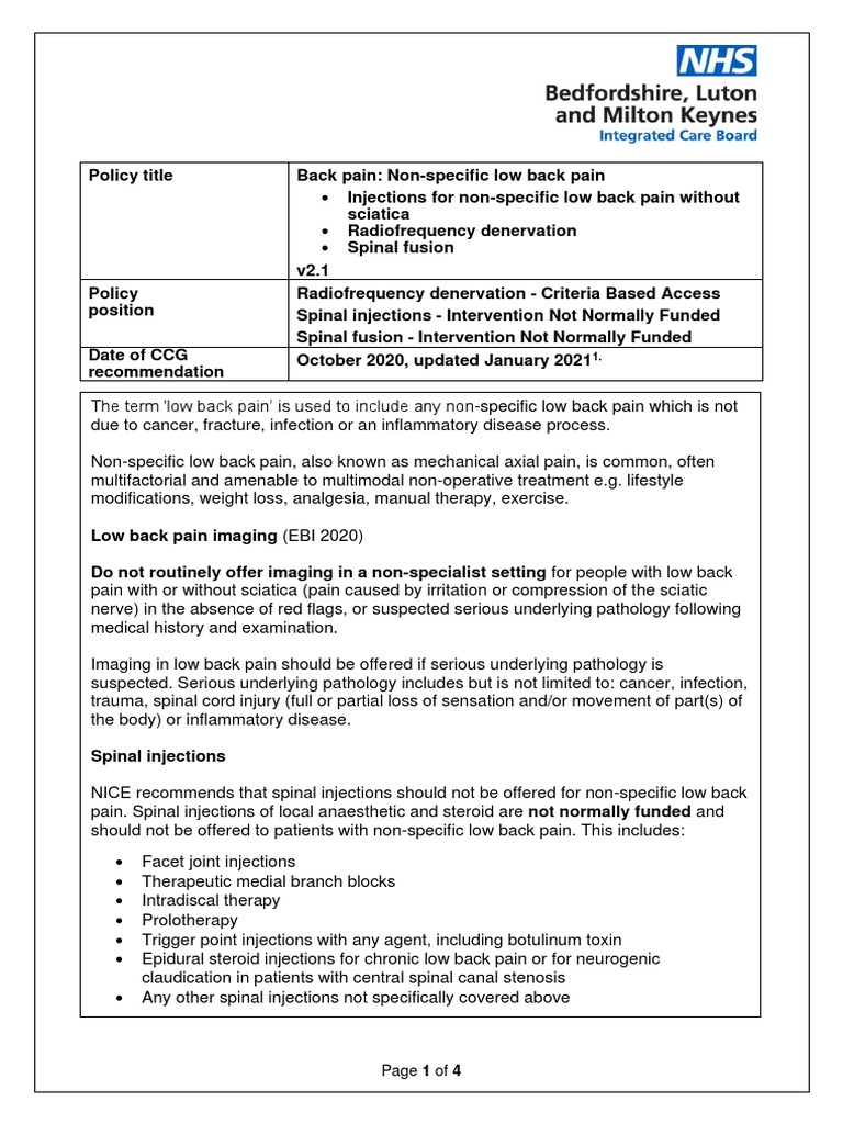 Back Pain - Non - Specific - Injections - RFD - Fusion v2.1 | PDF ...