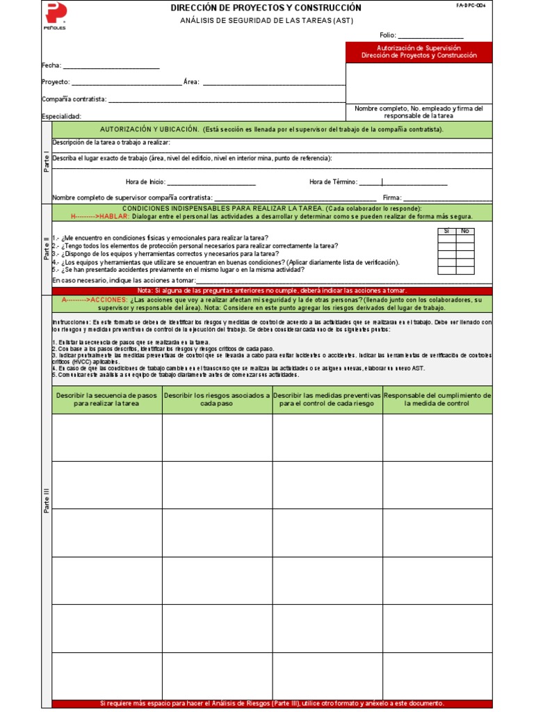 FA-DPC-004 Formato AST (2) | PDF