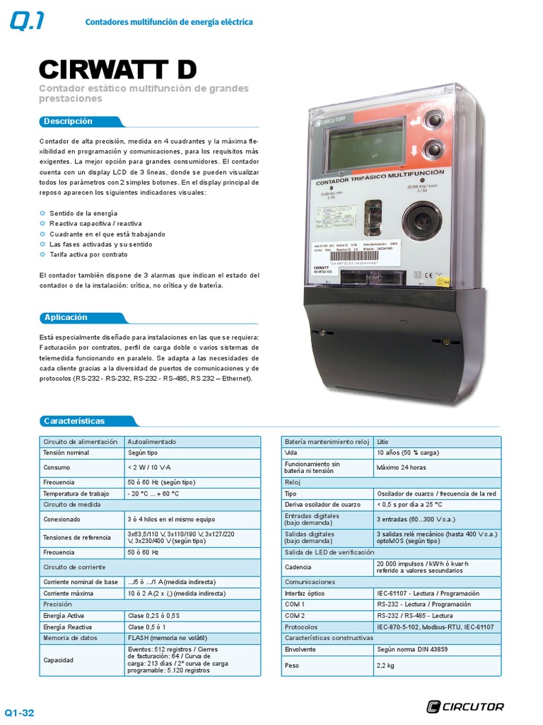 Circutor CIRWATT-D-400 Serie Datasheet | PDF | Corriente alterna ...