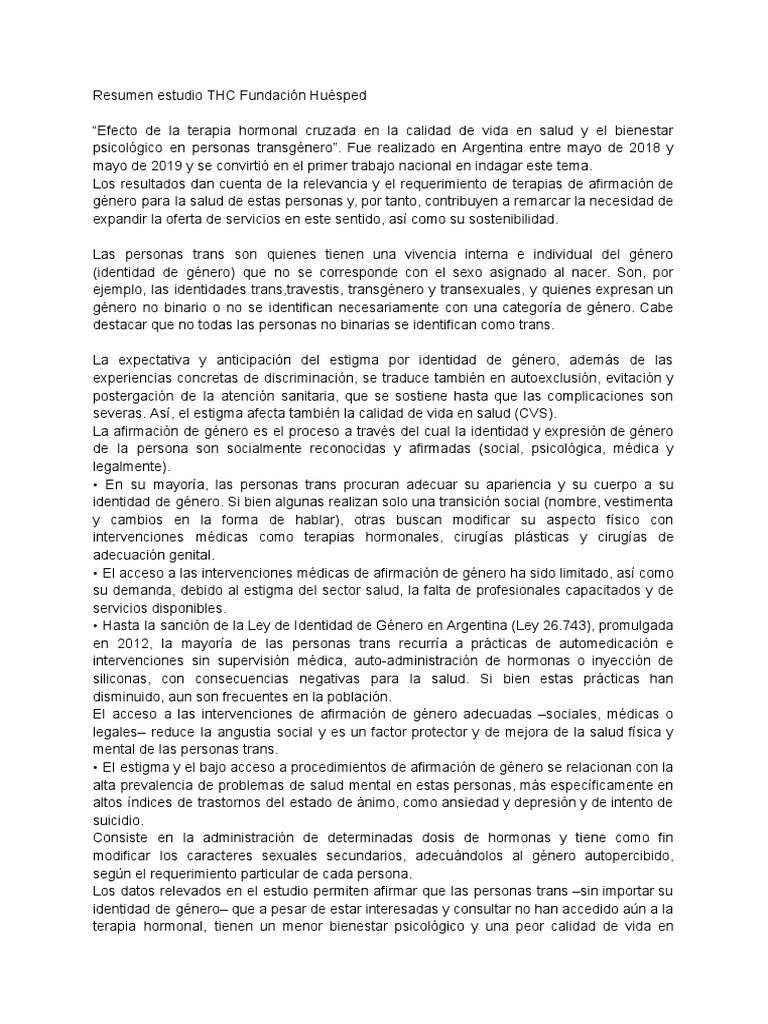 Resumen Estudio THC Fundación Huésped | PDF | Ciencias sociales | Relaciones personales, crianza ...