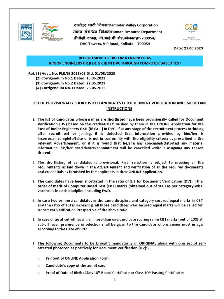DVC JE Gr.II Document Verification List | PDF | Government