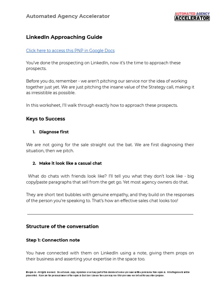 LinkedIn Approching Guide - Worksheet | PDF | Communication | Business