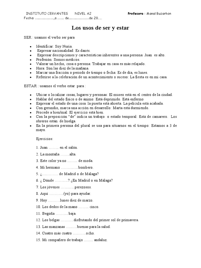 Uso de "Ser" y "Estar" en Español | PDF | Arte