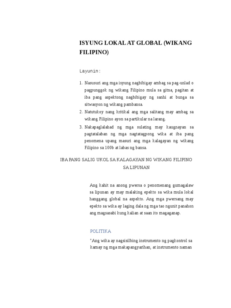 Isyung Lokal at Global (Wikang Filipino) | PDF