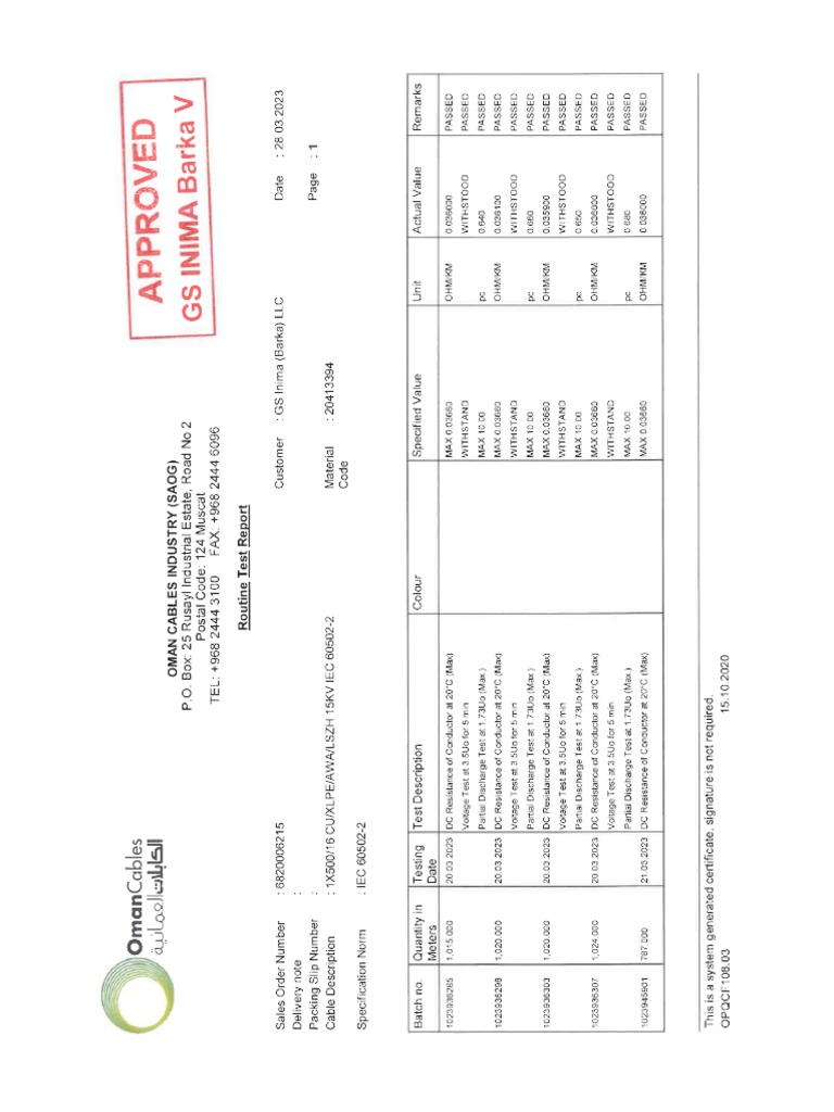 1Cx500SQ - MM FAT REPORT | PDF