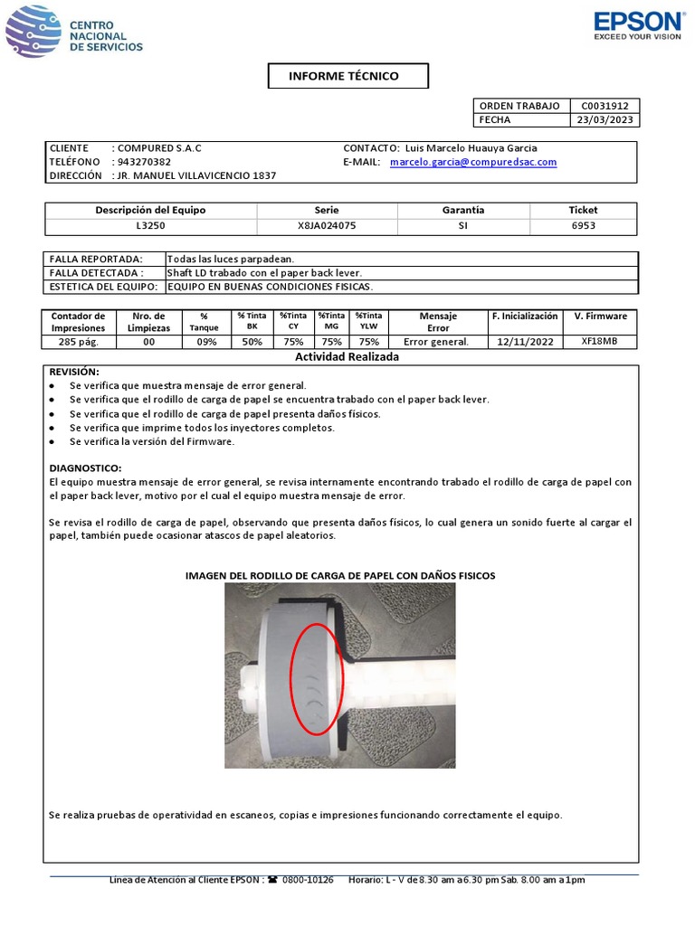 Informe Tecnico Aranda 6953 | PDF | Impresora (Computación) | Papel