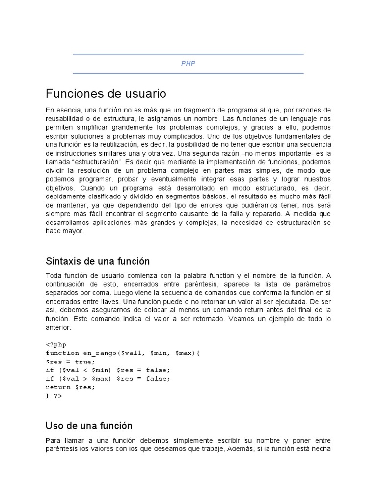 PHP - Funciones y Arreglos | PDF | Lenguaje de programación | Función (Matemáticas)