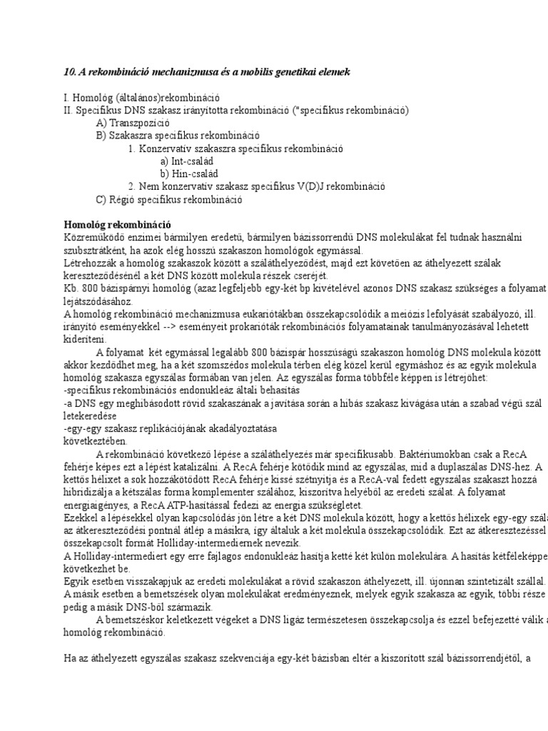 A rekombináció mechanizmusa és a mobilis genetikai elemek | PDF