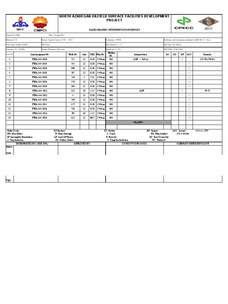 0005 RT Form Report Asme b31.3 | PDF | Construction | Welding
