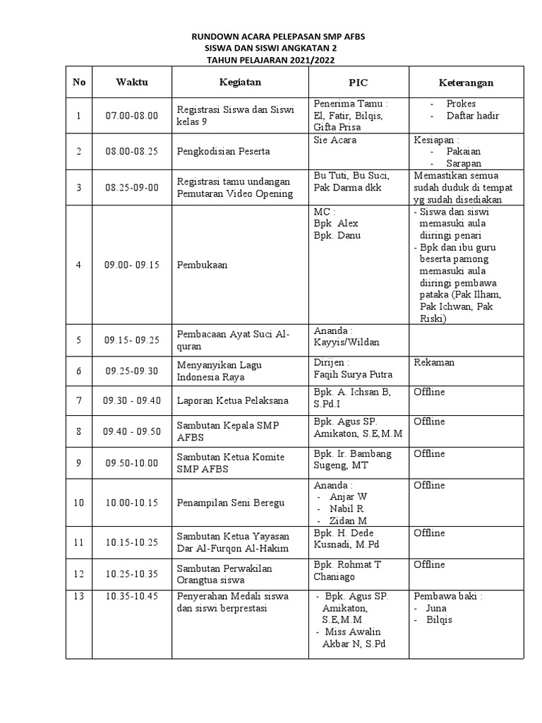 Rundown_Acara_Wisuda_Pelepasan angkatan 2 | PDF