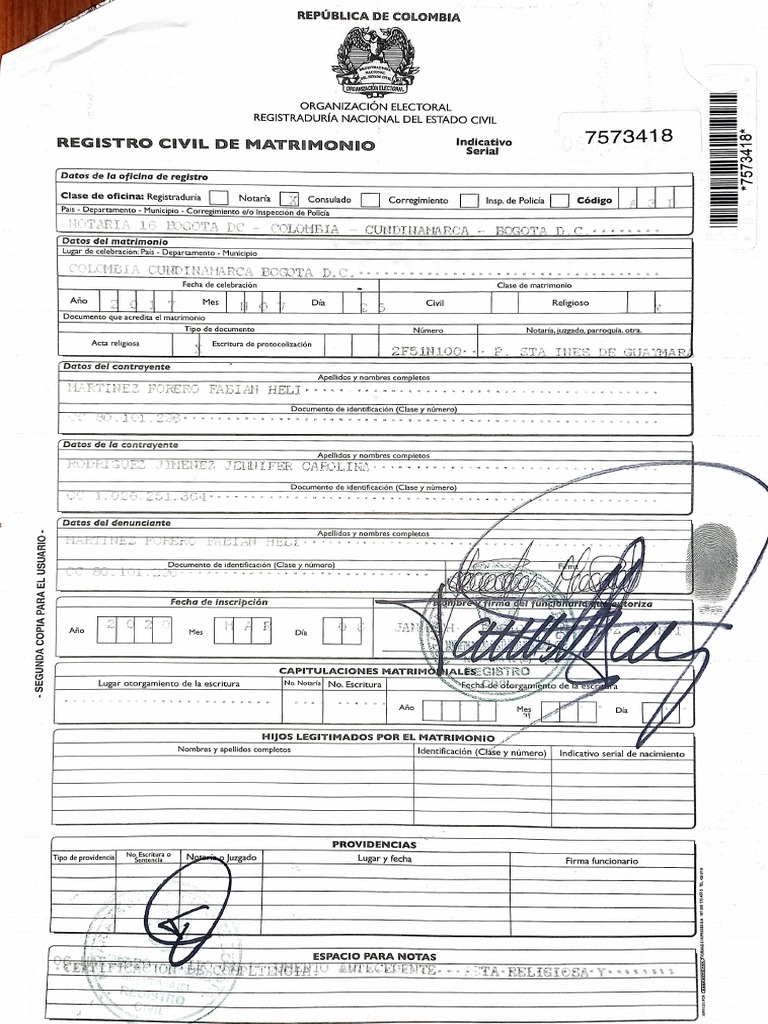 Registro Civil de Matrimonio | PDF