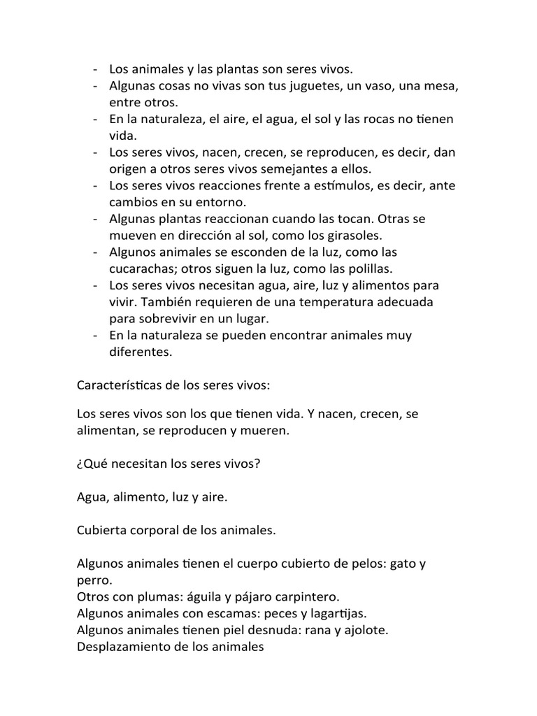 Los Animales y Las Plantas Son Seres Vivos | PDF