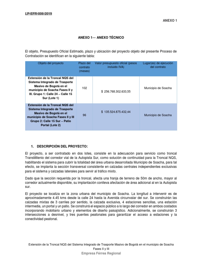 Anexo 1 - Anexo Técnico | PDF | Calle | Infraestructura vial