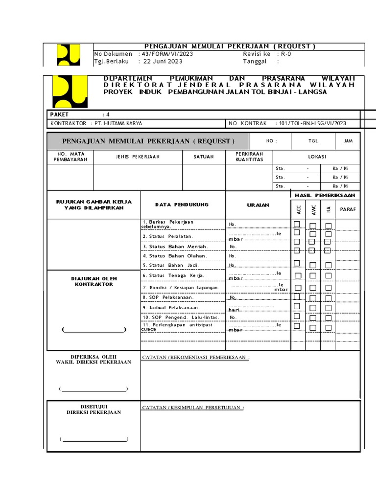 Form Pengajuan Memulai Pekerjaan | PDF
