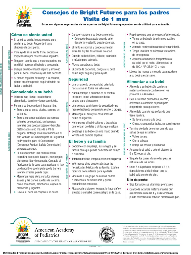 1 Month Old Visit WCC Anticipatory Guidance | PDF