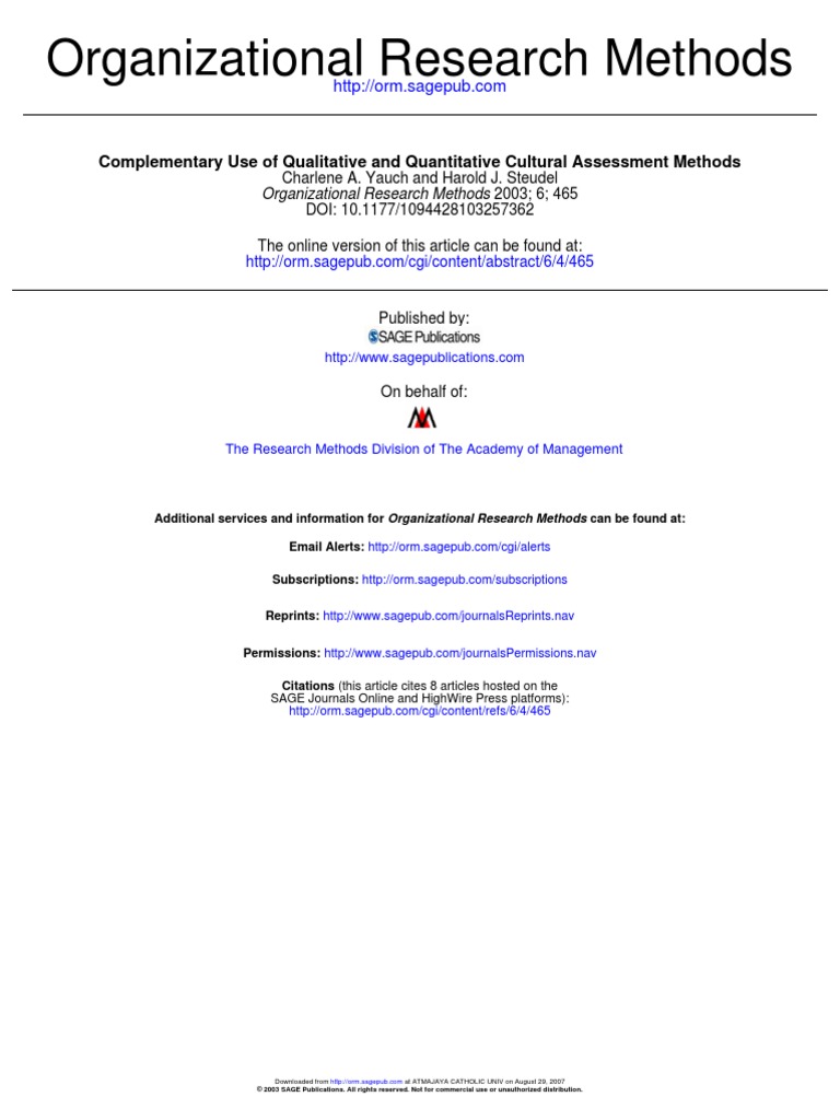 Complementary Use of Qualitative and Quantitative Cultural Assessmen ... Complementary Use of Qualitative and Quantitative Cultural Assessmen ...