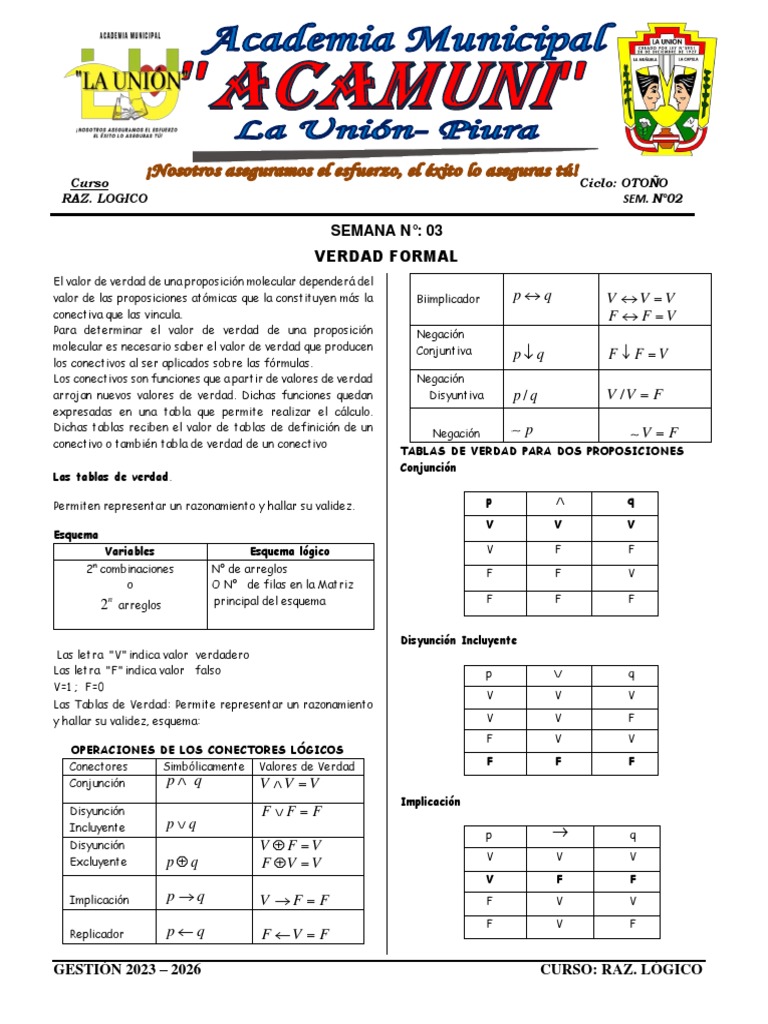 TEMA 3 VERDAD FORMAL Acamuni | PDF | Proposición | Semiótica