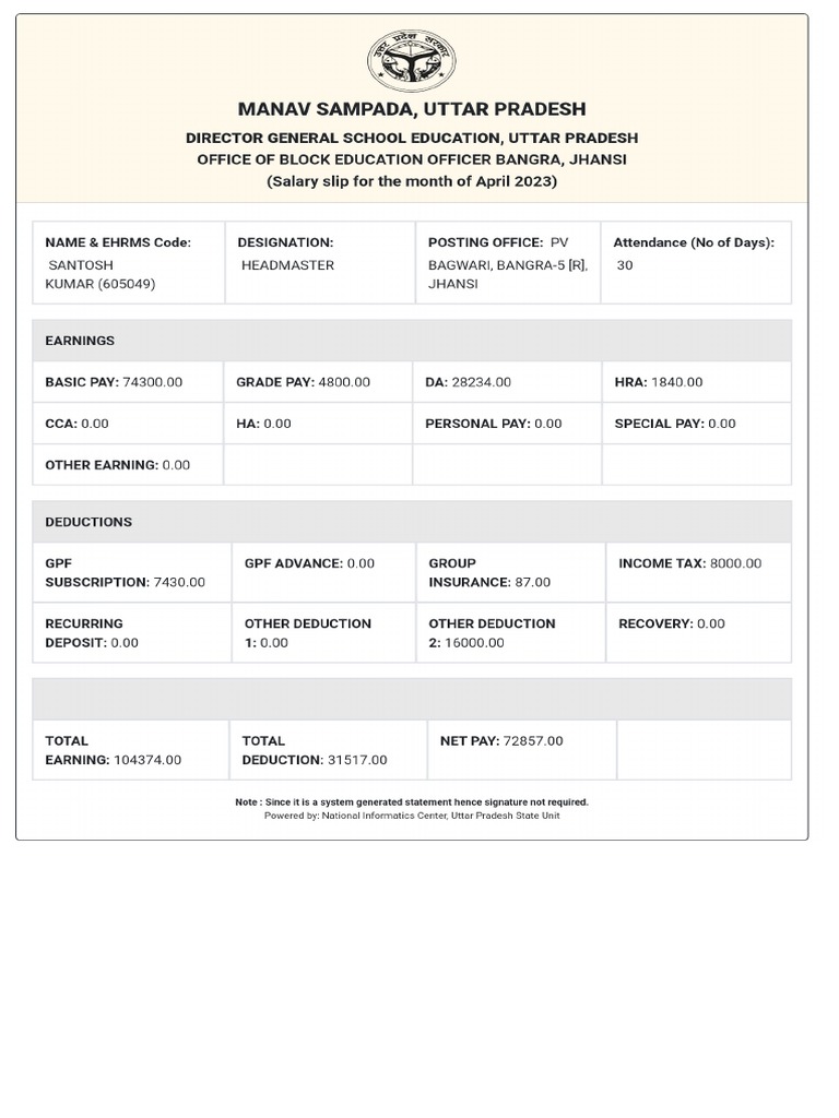 Salary Slip For The Month of April 2023 | PDF