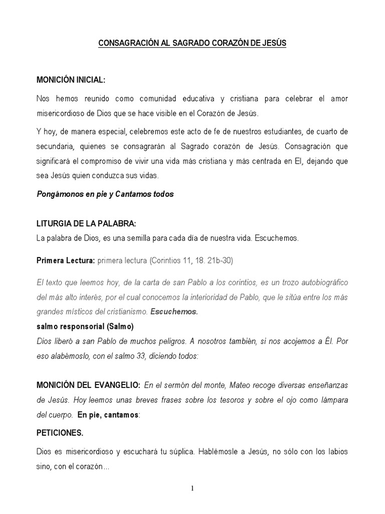 Monición - Sagrado Corazón de Jesús-2023 | Descargar gratis PDF | Misa (liturgia) | Adoración ...
