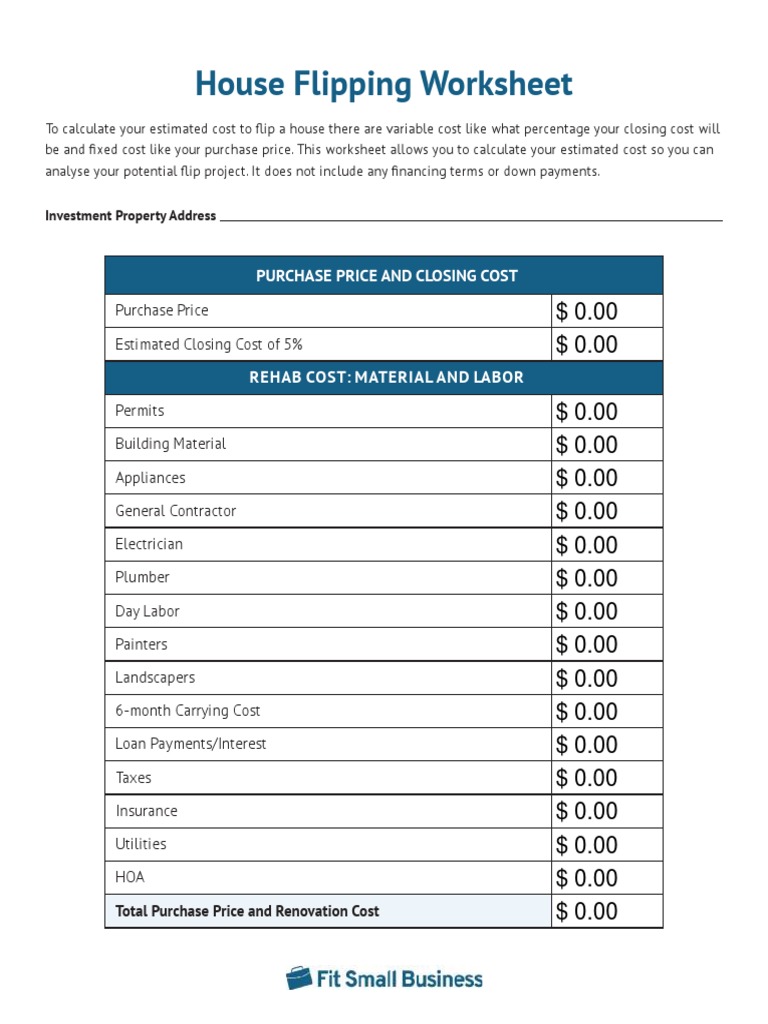 House Flipping Worksheet Template | PDF
