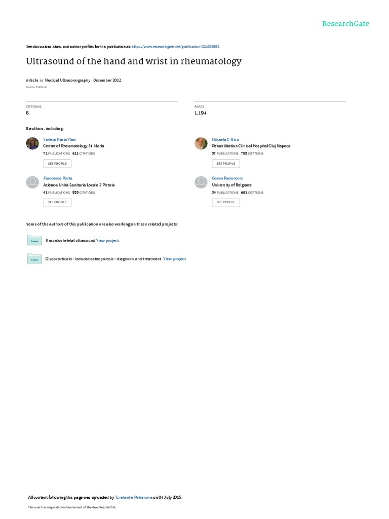 Ultrasound of The Hand and Wrist in Rheumatology | PDF | Thumb ...