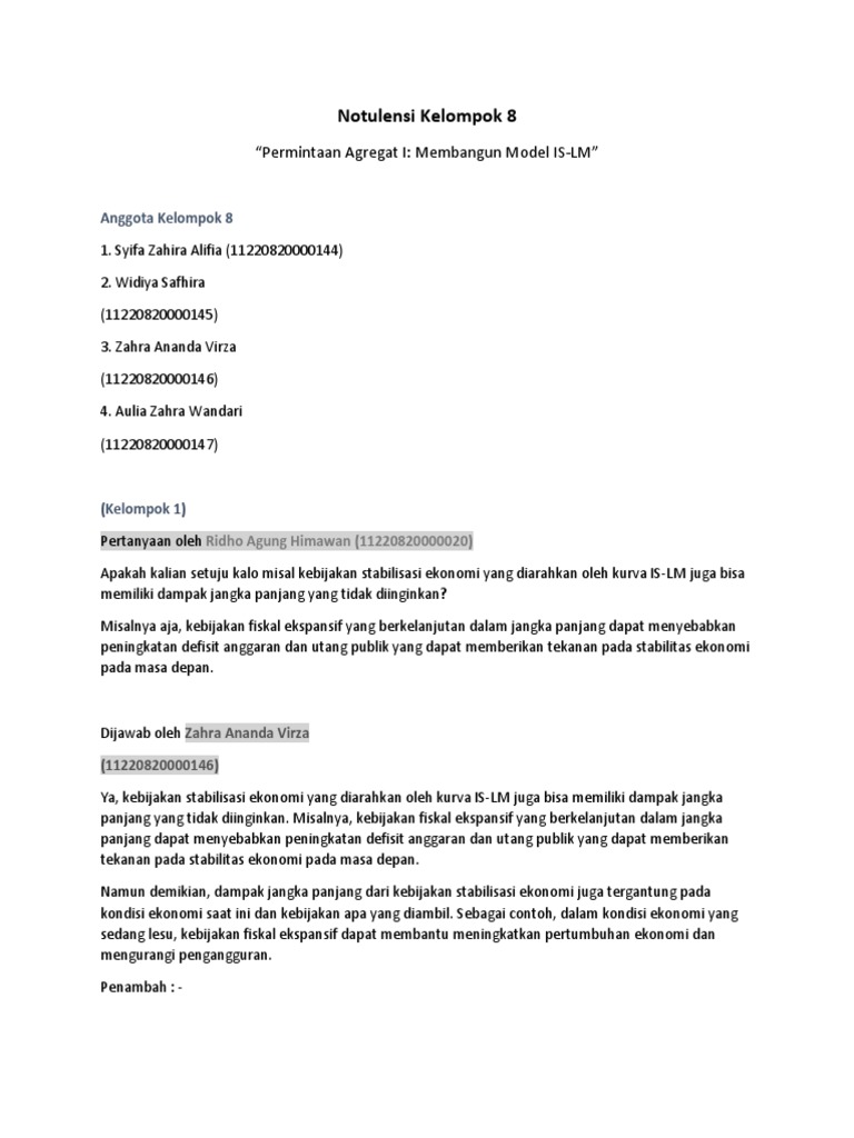 Notulensi Kelompok 8 Materi Permintaan Agregat I Membangun Model is-LM | PDF