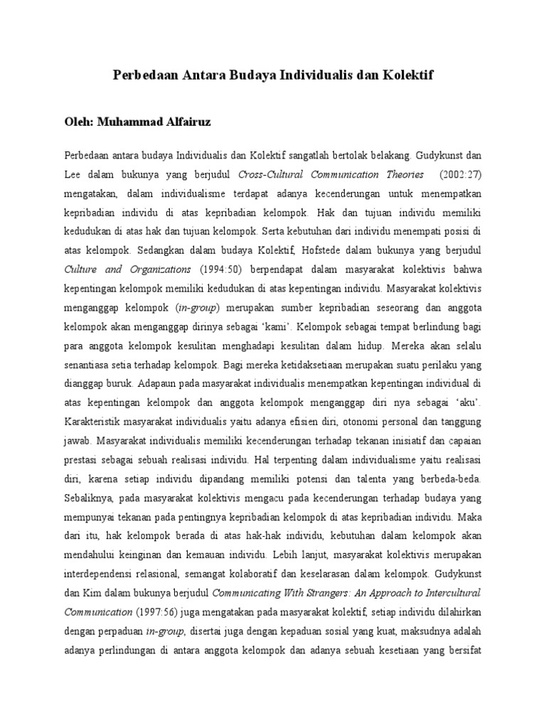 Perbedaan Antara Budaya Individualis Dan Kolektif | PDF | Politik ...