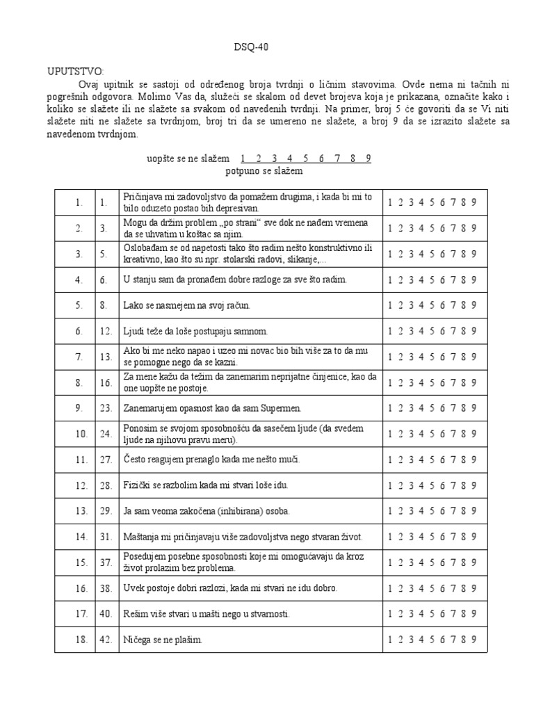 DSQ Upitnik | PDF