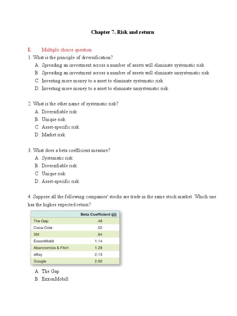 Chapter 7. Risk and Return Student Version | PDF | Beta (Finance) | Capital Asset Pricing Model