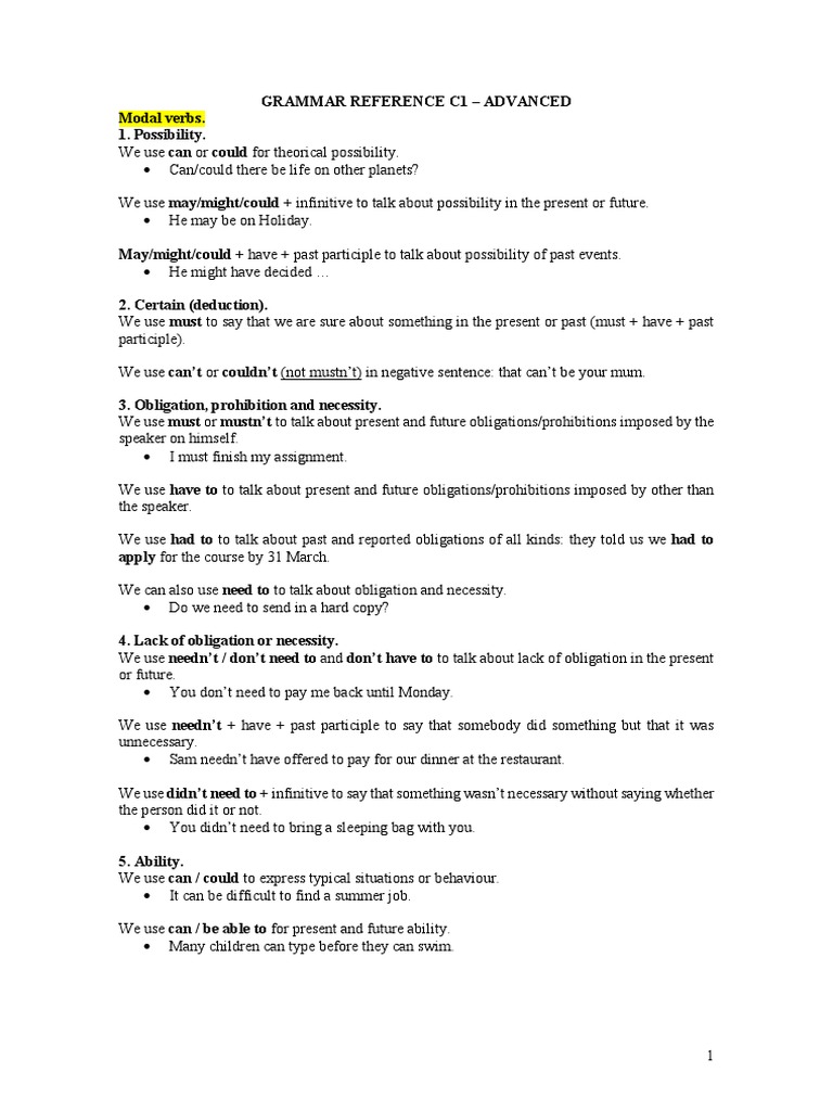 Grammar C1 Pdf Grammar Language Mechanics