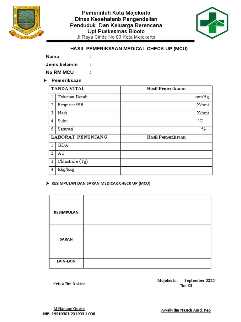 FORMAT Laporan Hasil MCU | PDF