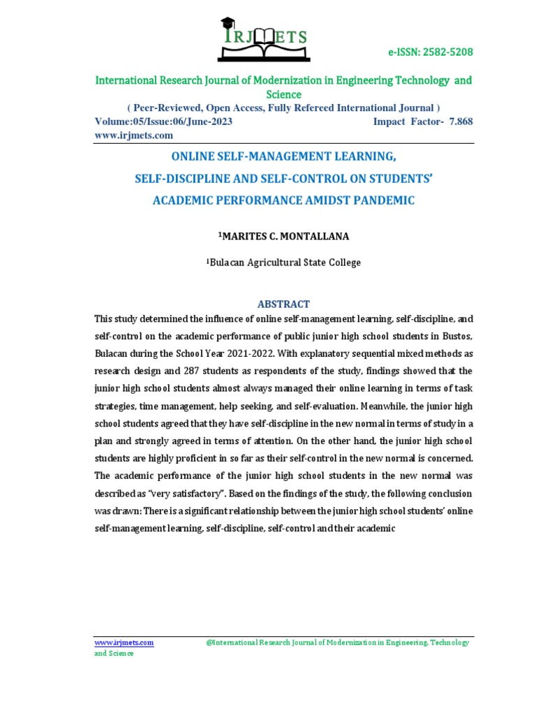 ONLINE SELF-MANAGEMENT LEARNING, SELF-DISCIPLINE AND SELF-CONTROL ON STUDENTS' ACADEMIC ...