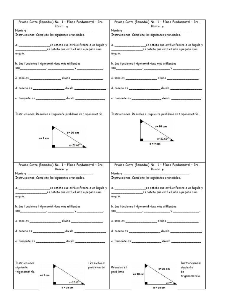 Prueba Corta No. 1 II Unidad FiFu Tercero Básico - Remedial | PDF | Funciones trigonométricas ...