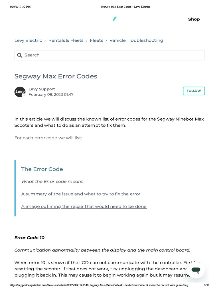 Segway Max Error Codes - Levy Electric | PDF | Computer Engineering ...